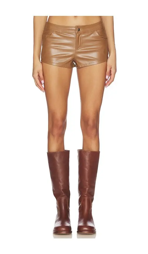 Superdown Faux Leather Shorts - Tan