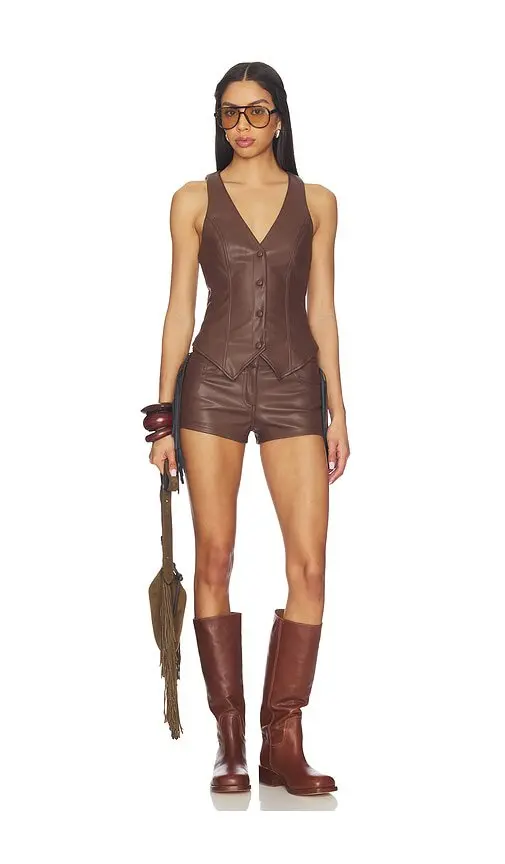 Superdown Faux Leather Vest - Brown