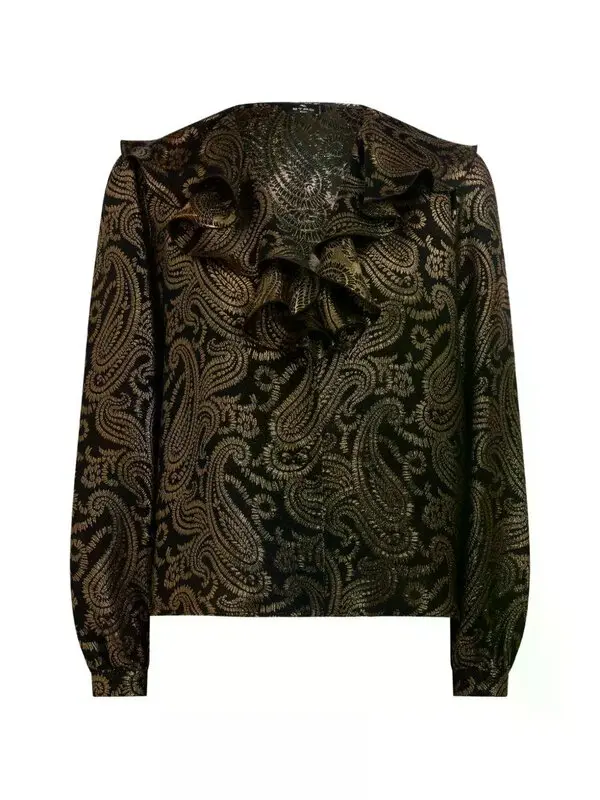 Etro Ruffled Paisley Print Long Sleeve Top - Gold