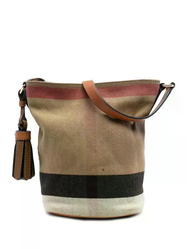 Burberry Mini Mega Check Ashby Tassel Bucket Bag - Brown