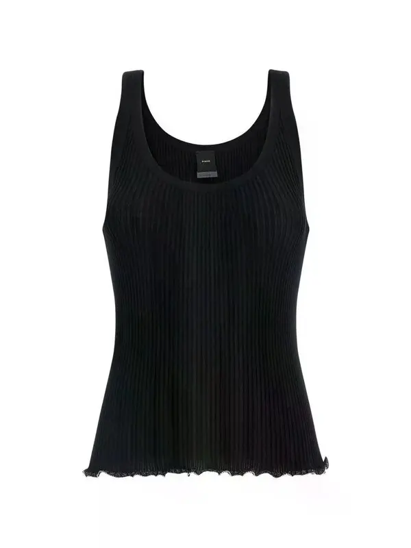 Pinko Ribbed Beaded V-neck Vest Top - Black