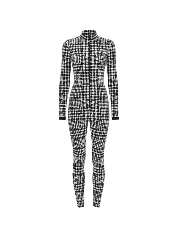 NEWLAND Houndstooth High-neck Fitted Jumpsuit - Black