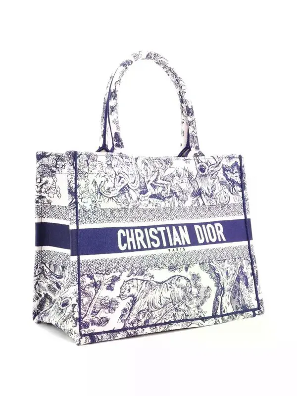 Dior Embroidered Canvas Medium Tote Bag - Blue