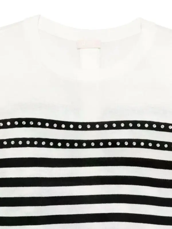 Liu Jo Striped Embellished Crew Neck Long Sleeve Sweater
