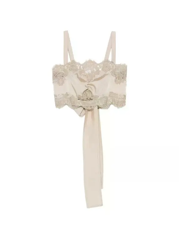P.a.r.o.s.h Lace Detail Cropped Top - Neutrals