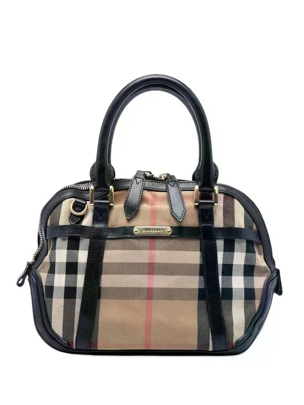Burberry 2000-2017 Small Leather Trimmed House Check Canvas Bridle Orchard Satchel - Brown