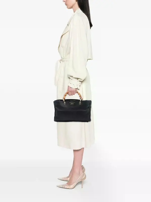 Gucci Calfskin Bamboo Shopper Satchel - Black