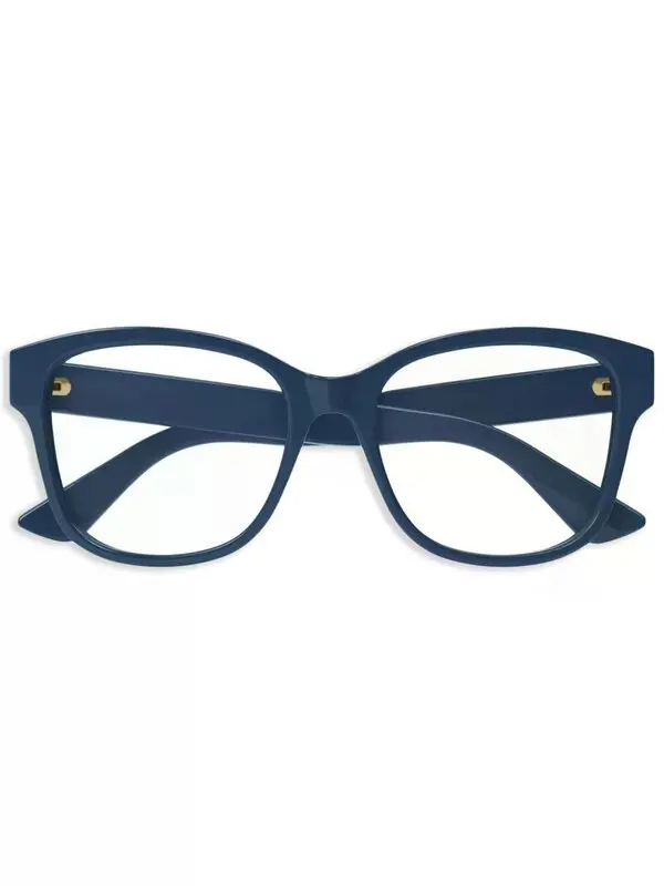Gucci Oxford Acetate Logo Print Full Rim Rectangle Glasses - Blue