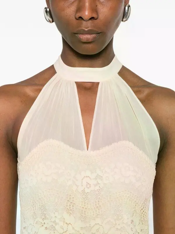 TWINSET Long Macramé Lace And Georgette Halterneck Gown - Pink