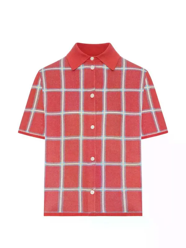 Guest In Residence Plaid Collared Silk Top - Red