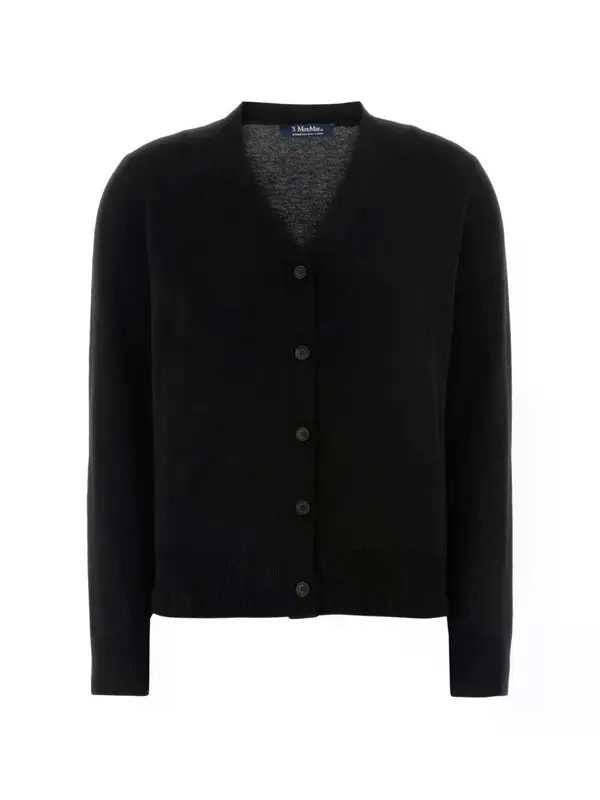 Max Mara V-neck Button Cardigan With Ribbed Hem And Cuffs - Black
