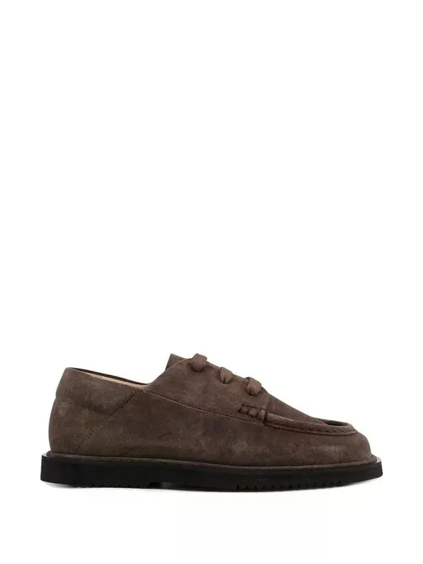 REFERENC Squared Toe Lace-up Shoes With Embossed Stitching - Brown