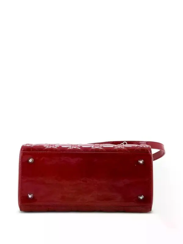 Dior Lady Cannage Quilt Patent Medium Satchel - Red