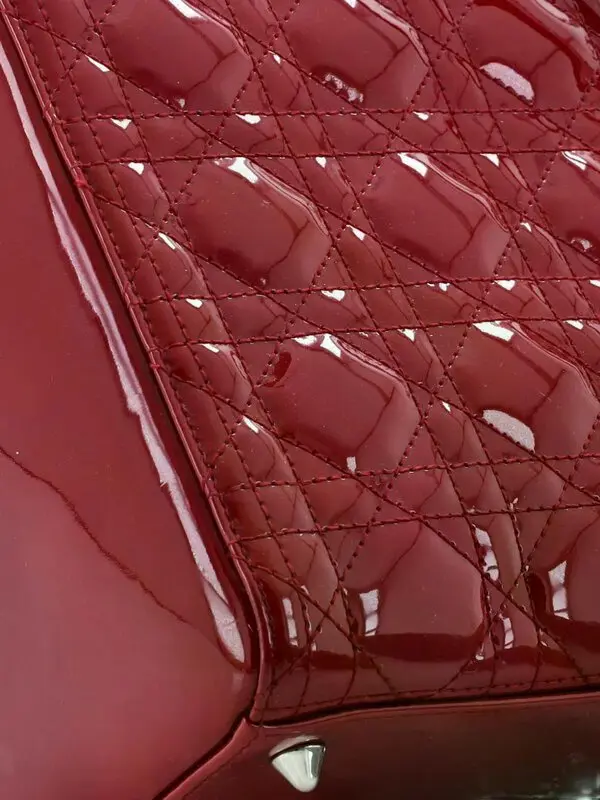 Dior Lady Cannage Quilt Patent Medium Satchel - Red