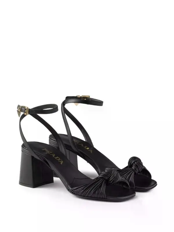 Prada Leather Heeled Sandals With Ankle Strap And Triangle Logo - Black
