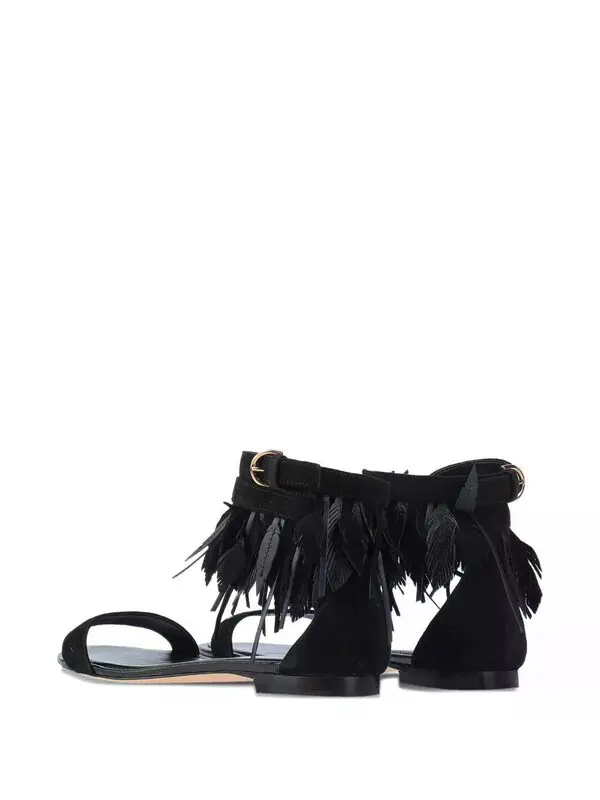 TOD'S Feather-trimmed Ankle Strap Sandals - Black