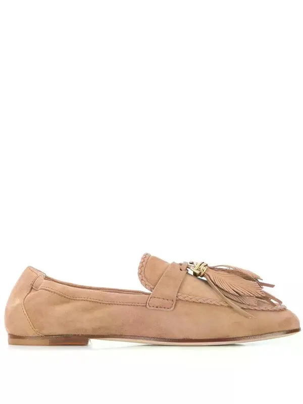 TOD'S Suede Loafers With Feather Detail - Neutrals