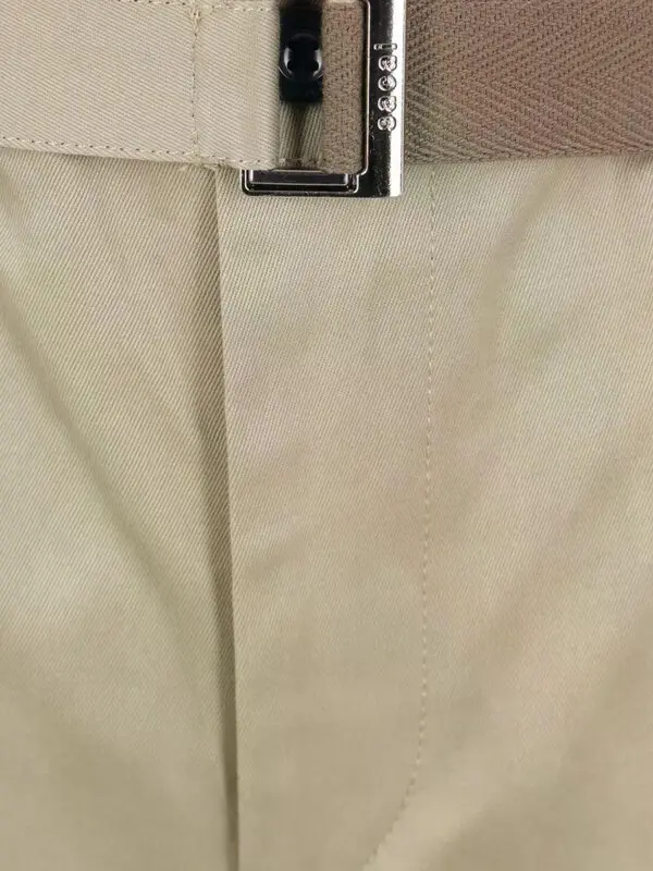 Sacai Belted Wide-leg Cotton Trousers - Neutrals