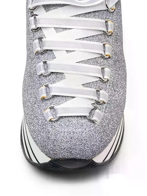 Hogan Platform Lace-up Mules In Silver Glitter Fabric