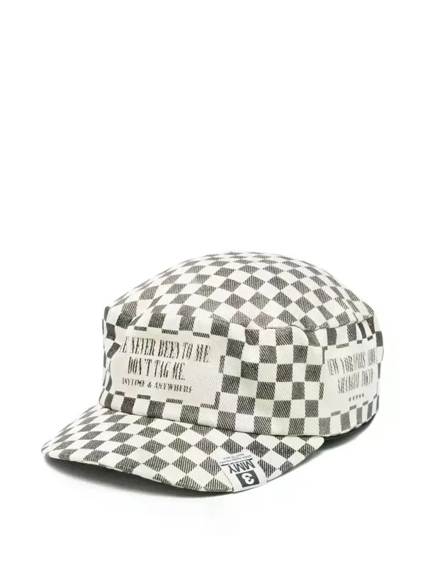 Mihara Yasuhiro Checkerboard-print Slogan-print Cap - Neutrals