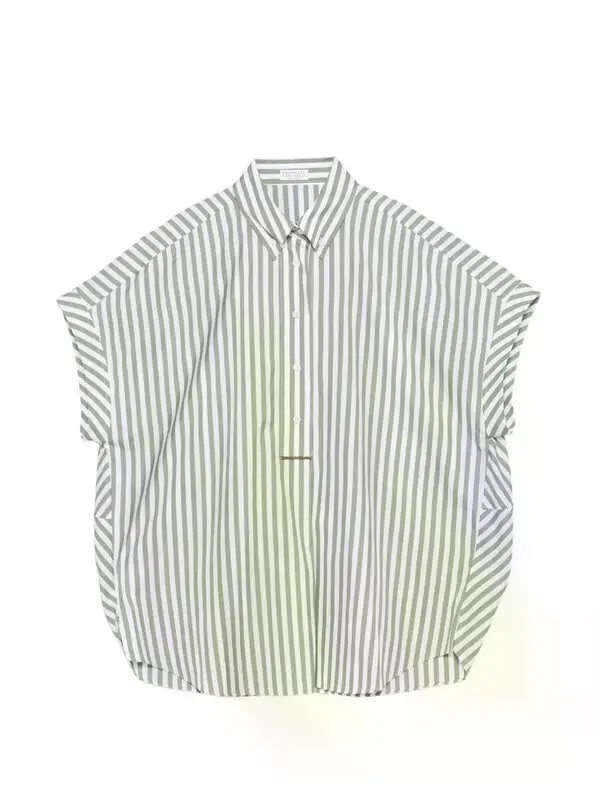 Brunello Cucinelli Striped Button-fastening Polo Top - Green