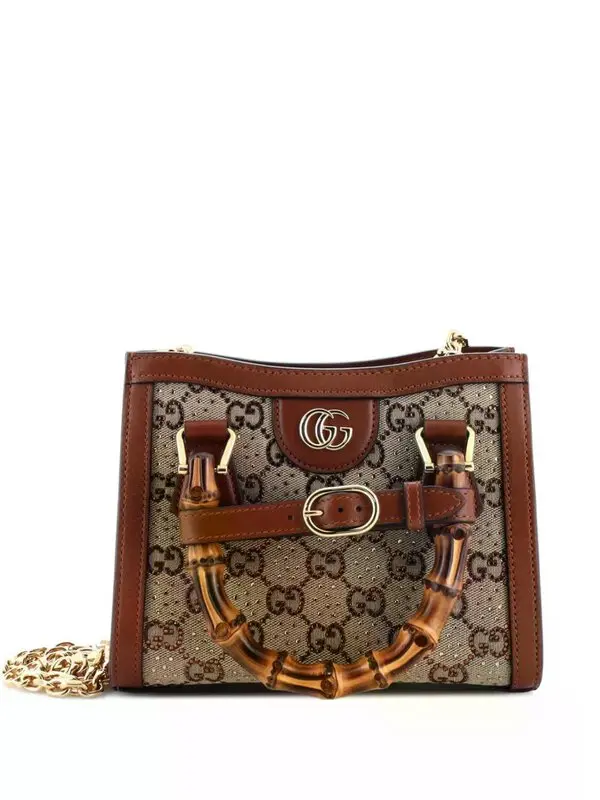 Gucci Diana Mini Tote Bag With Bamboo Handle And Crystal Embellished Gg Canvas - Brown
