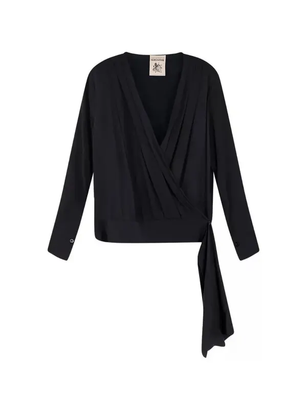 SEMICOUTURE Satin Wrap Blouse With Buttoned Cuffs - Black