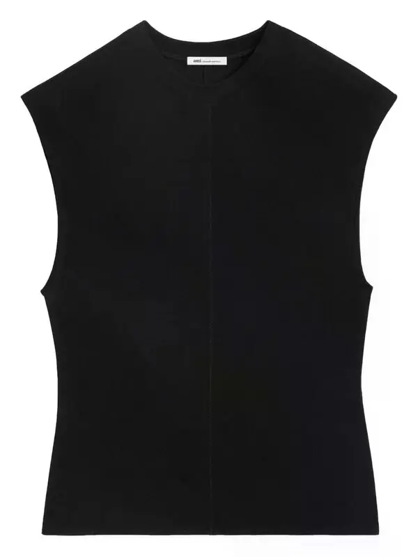 AMI Paris Zigzag Stitching Sleeveless Top - Black