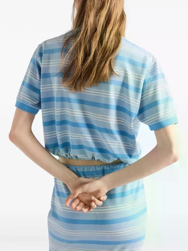 Prada Striped Polo Shirt With Drawstring Hem - Blue
