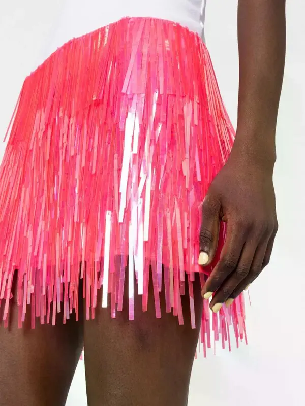Sportmax Fuchsia Tiered Fringe Mini Skirt