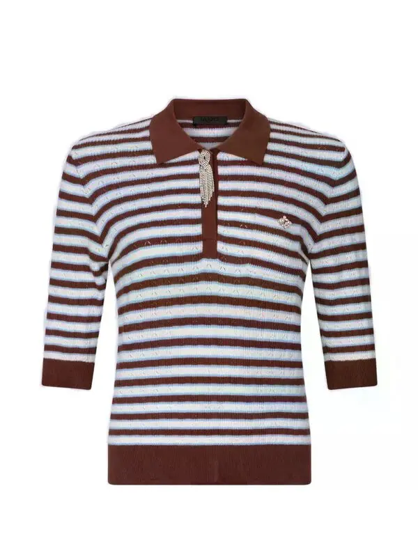 Liu Jo Striped Jewelled Polo Shirt - Brown