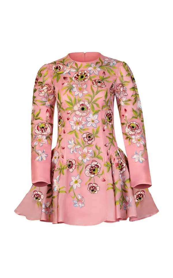 LA FUORI Lily Garden Linen-silk Embroidered Dress - Pink