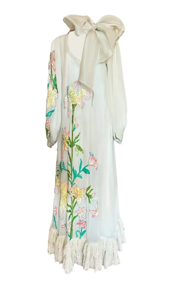 LA FUORI Whimsical Embroidered Silk Dress - Ivory