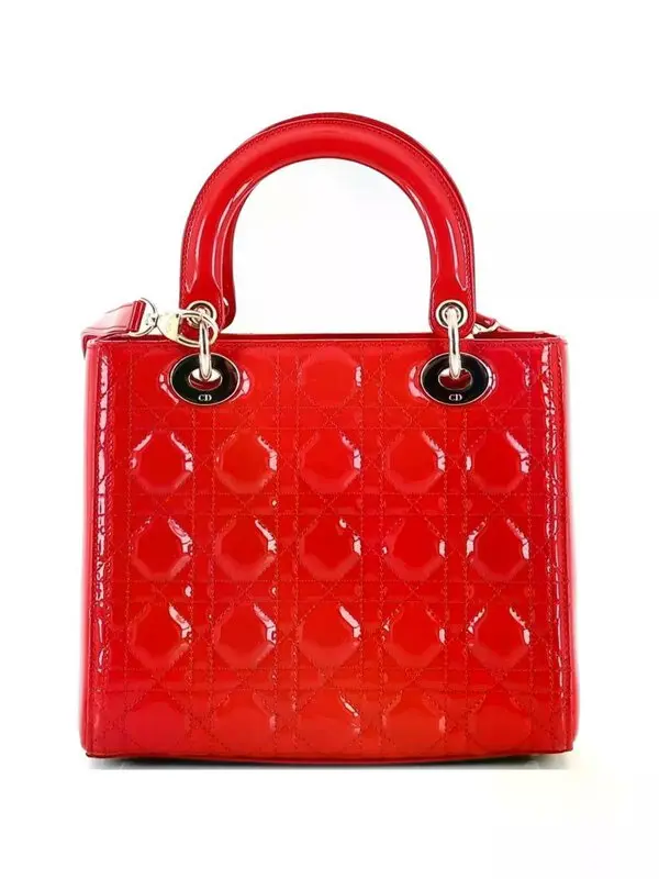 Dior Lady Cannage Quilt Patent Satchel - Red
