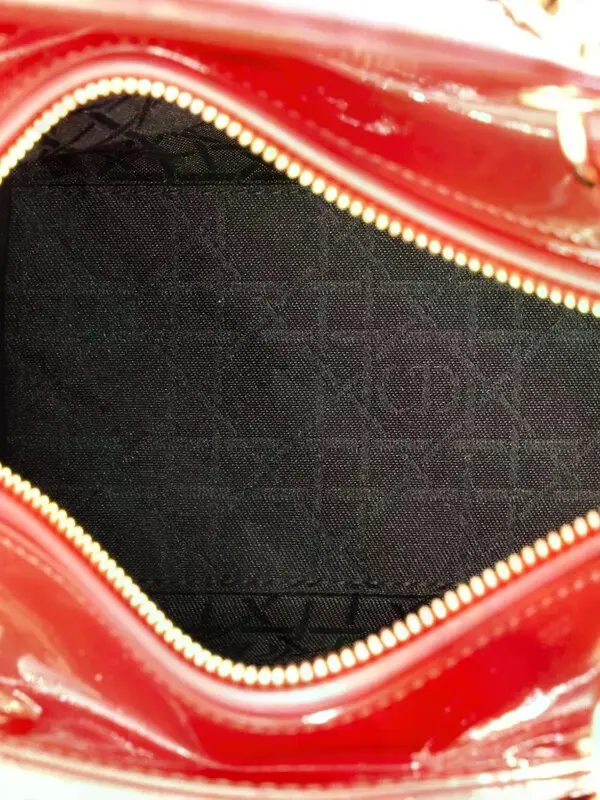 Dior Lady Cannage Quilt Patent Satchel - Red