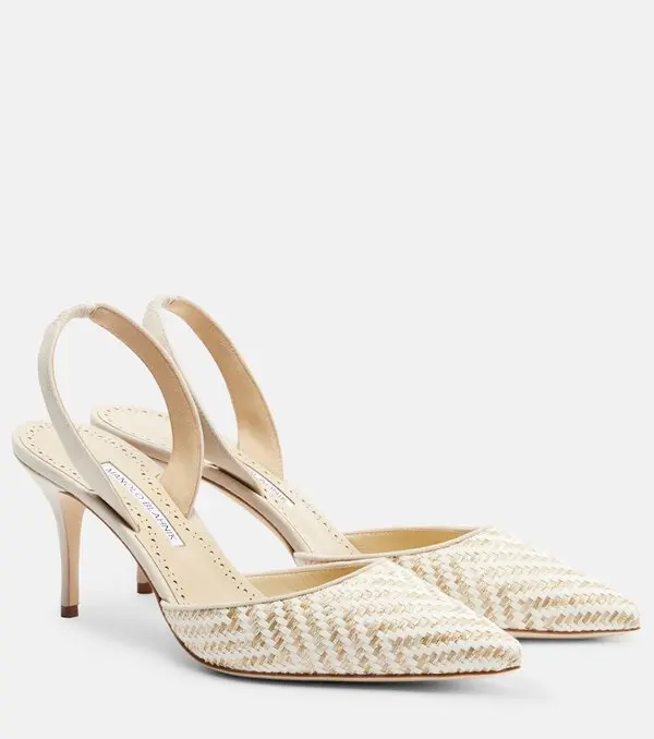 Manolo Blahnik Carolyne Woven Slingback Pumps - Beige