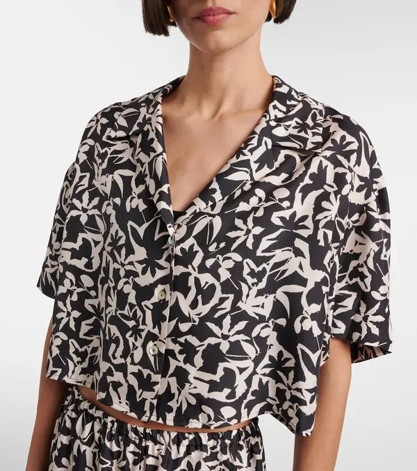 Asceno Lincoln Printed Cropped Silk Twill Shirt - Black