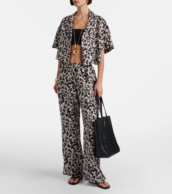 Asceno Lincoln Printed Cropped Silk Twill Shirt - Black