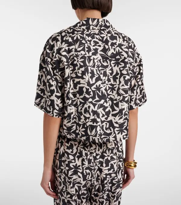Asceno Lincoln Printed Cropped Silk Twill Shirt - Black