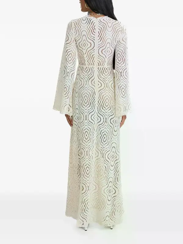 MOOS STUDIO V-neck Maxi Dress With Flared Sleeves And Front Slit - Neutrals