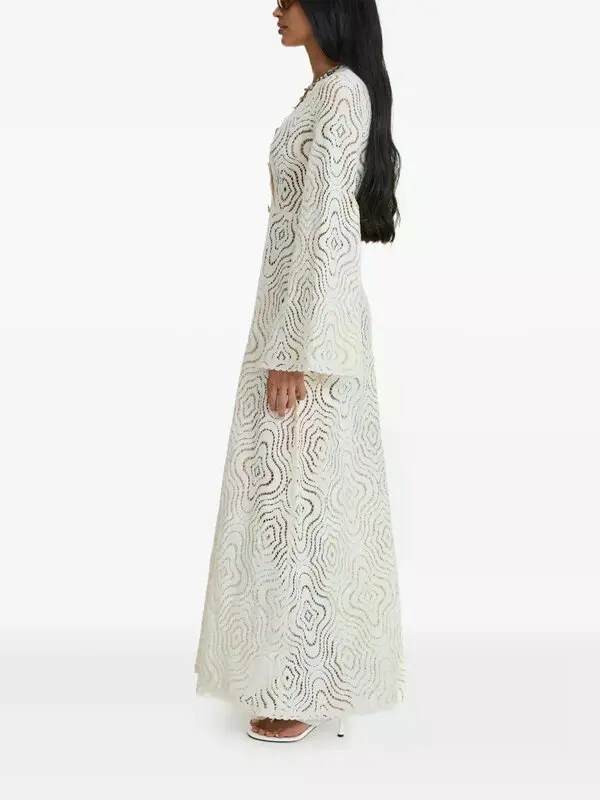 MOOS STUDIO V-neck Maxi Dress With Flared Sleeves And Front Slit - White