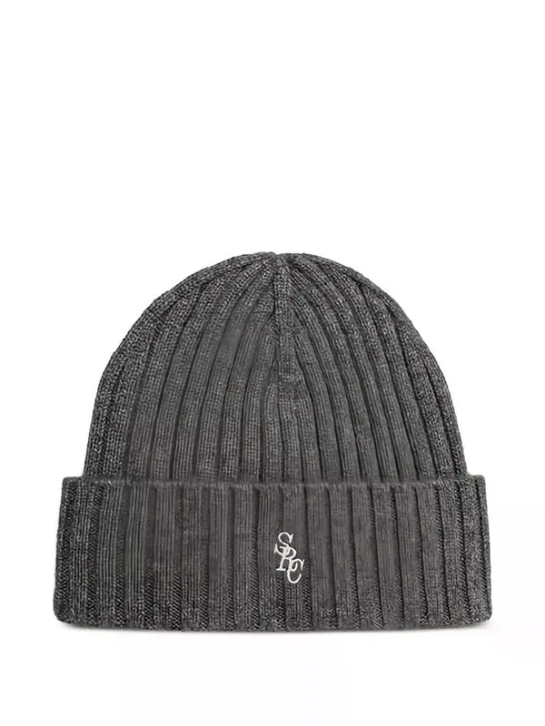 SPORTY & RICH Ribbed Logo Beanie - Grey