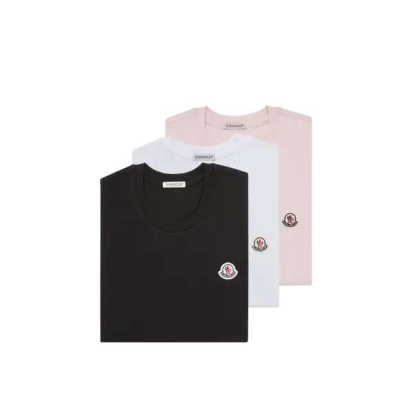 Moncler Logo Patch Cotton T-shirts Pack Of Three - Multicolour