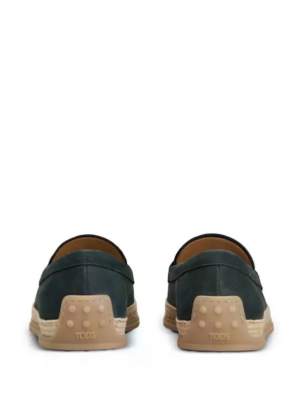 TOD'S Suede Loafers With Teal Trim Detail - Green