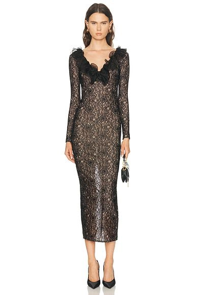 Alessandra Rich Long Sleeve Lace Dress - Black