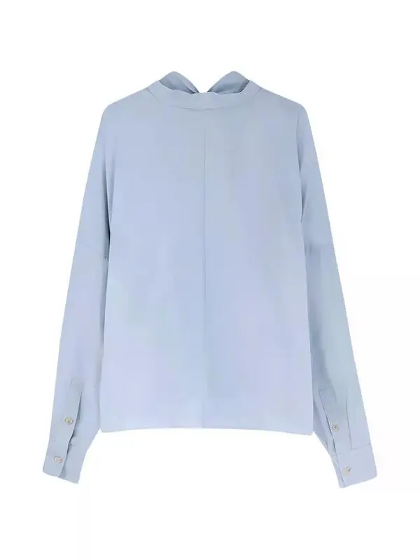 ALYSI Cotton Bow V-neck Shirt - Blue