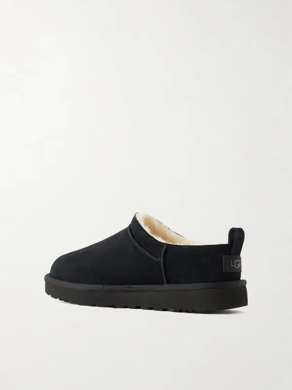 UGG Classic Micro Shearling-lined Suede Slippers - Black