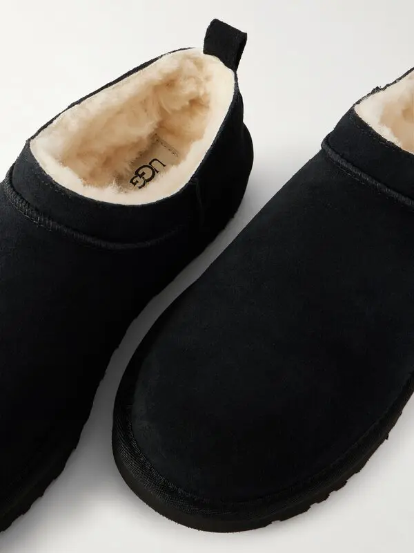 UGG Classic Micro Shearling-lined Suede Slippers - Black