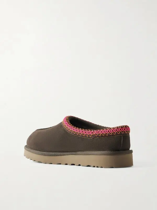 UGG Tasman Ii Shearling-lined Embroidered Suede Slippers - Gray