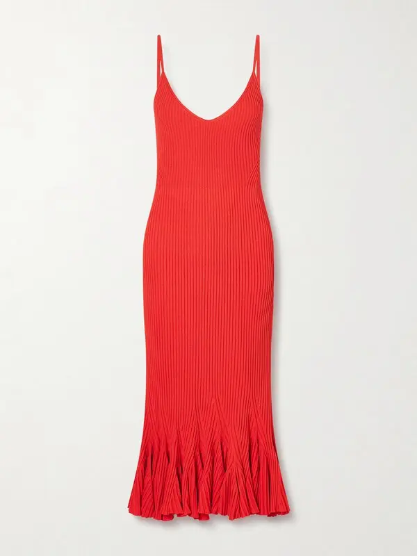 Proenza Schouler Giuditta Ribbed-knit Midi Dress - Red